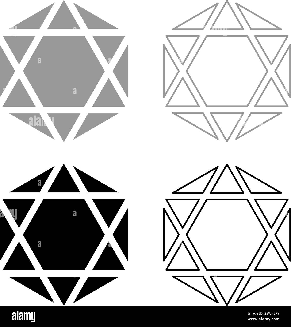Octagedron icosahedron sacred geometry symbol set icon grey black color ...