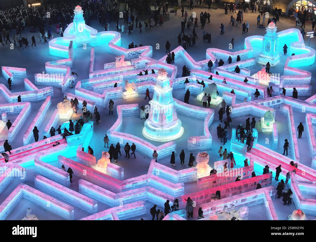 Aerial photo shows tourists playing at Harbin Ice and Snow World in ...