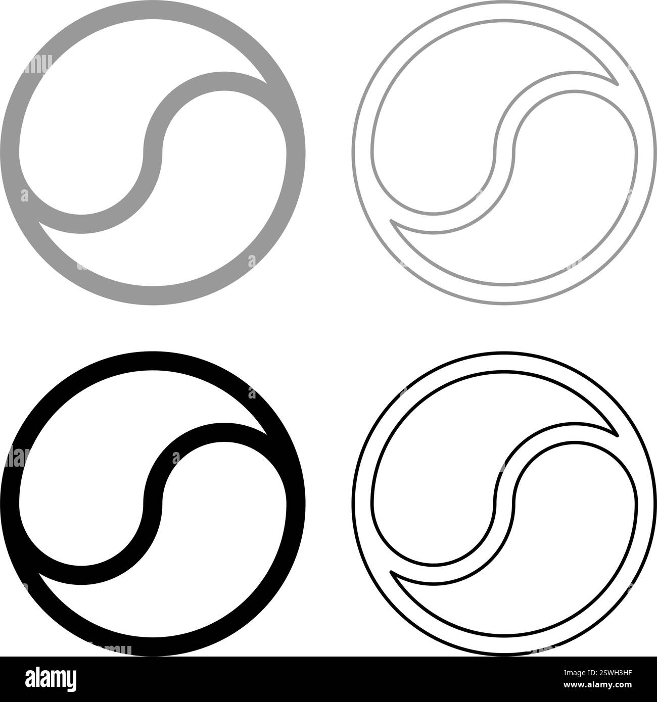 Yin Yang Taoism symbol harmony equilibrium concept set icon grey black ...