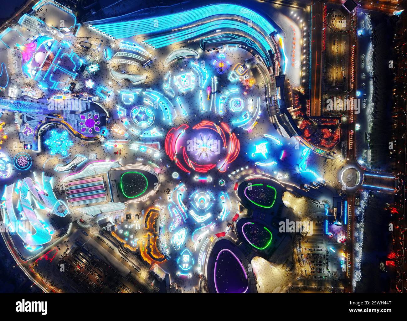 Aerial photo shows tourists playing at Harbin Ice and Snow World in ...