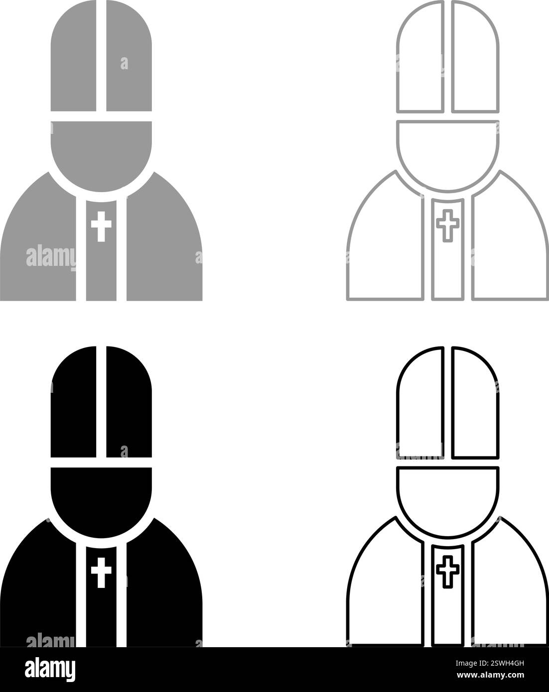 Pope catolic Man Church bishop set icon grey black color vector ...