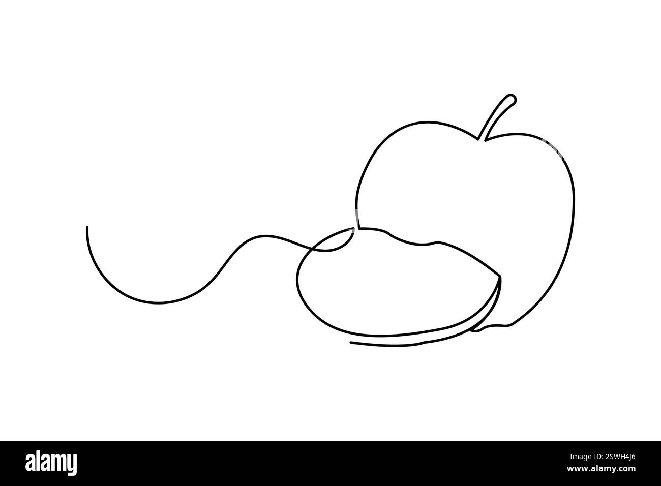 Apple continuous one line drawing of fruit outline isolated vector icon ...