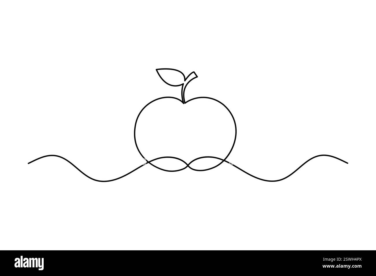 Apple continuous one line drawing of fruit outline isolated vector icon ...