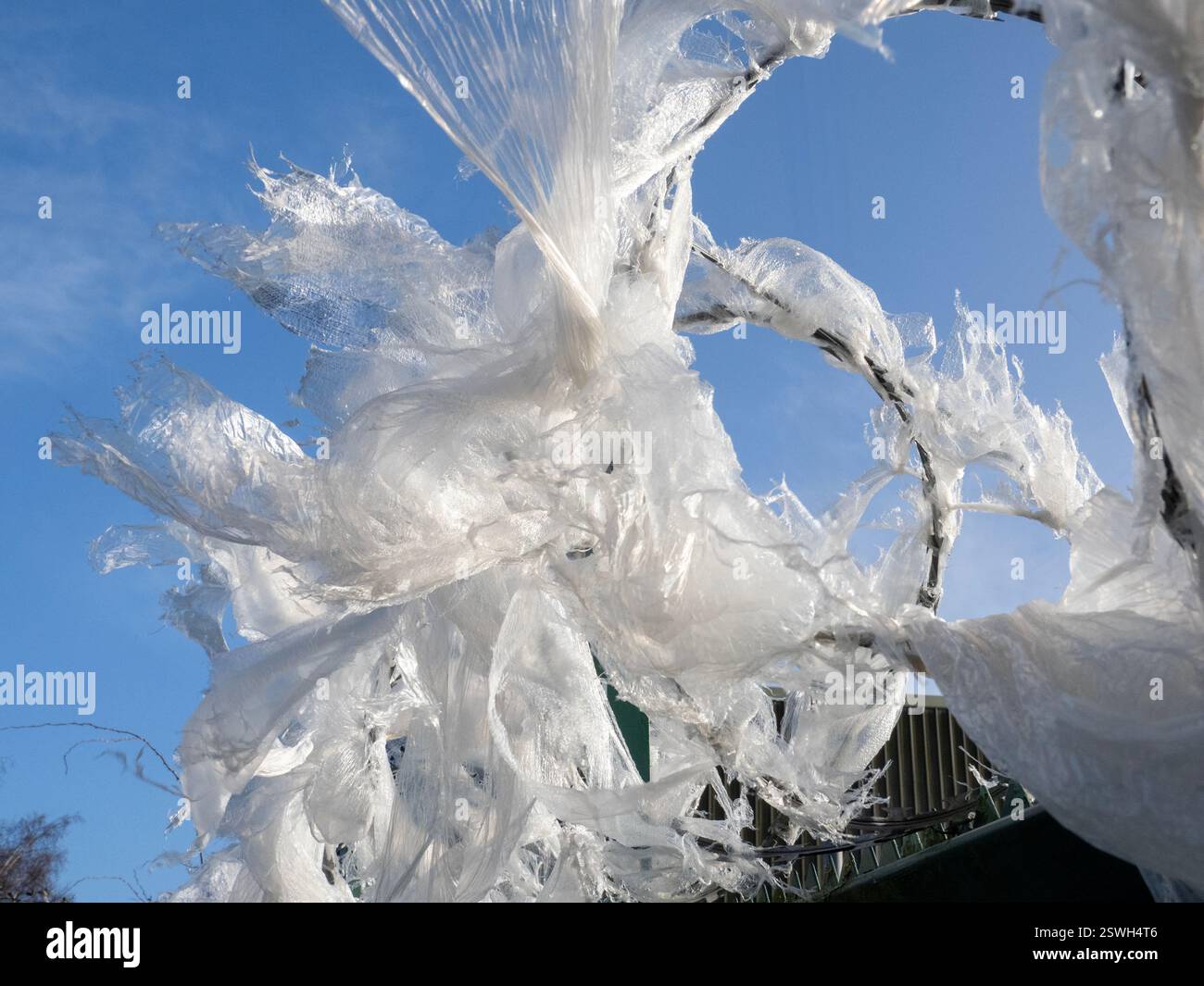 Shrink wrap film plastic caught on razor wire at Sharpness docks on the ...