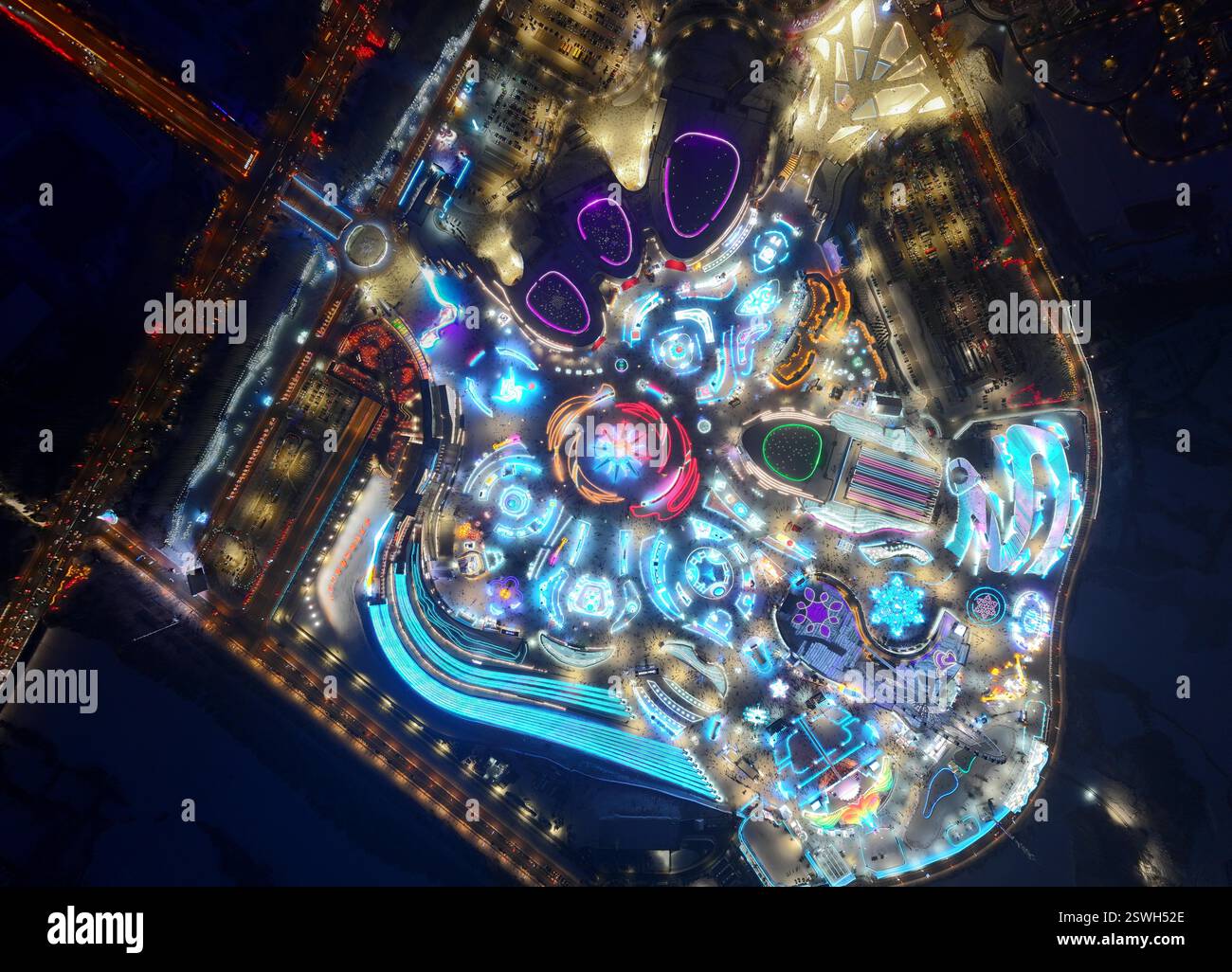 Aerial photo shows tourists playing at Harbin Ice and Snow World in ...