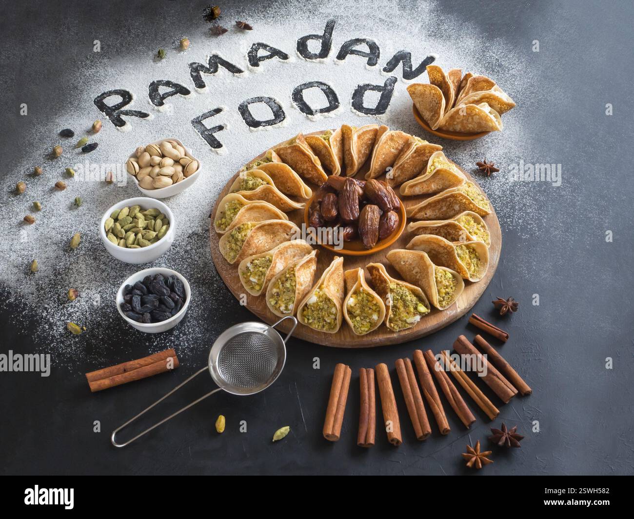 Arabic pastry background with the inscription Ramadan Food Stock Photo ...