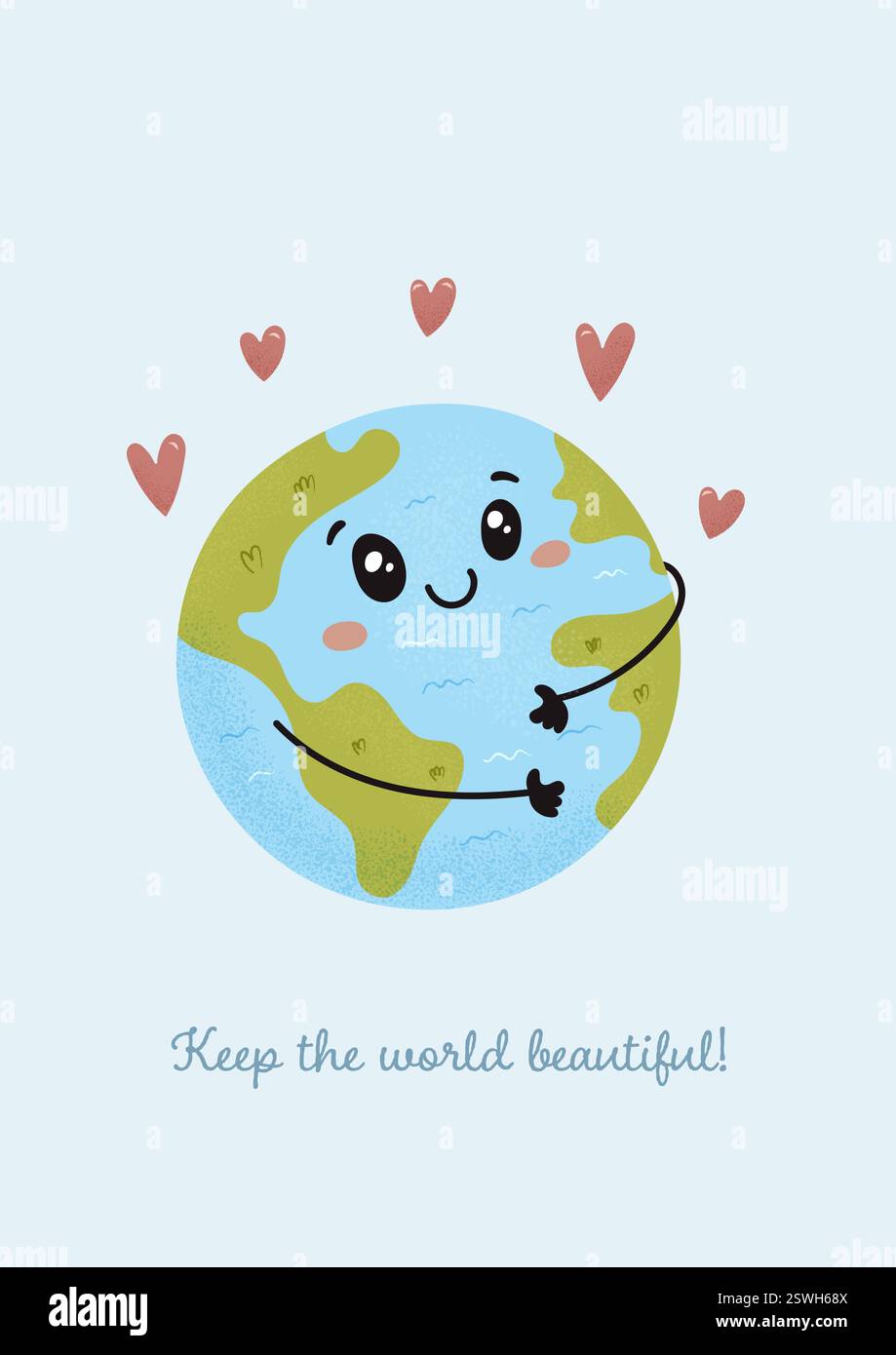 Cute Earth Day Illustration – Smiling Planet Hugging Itself with Hearts ...