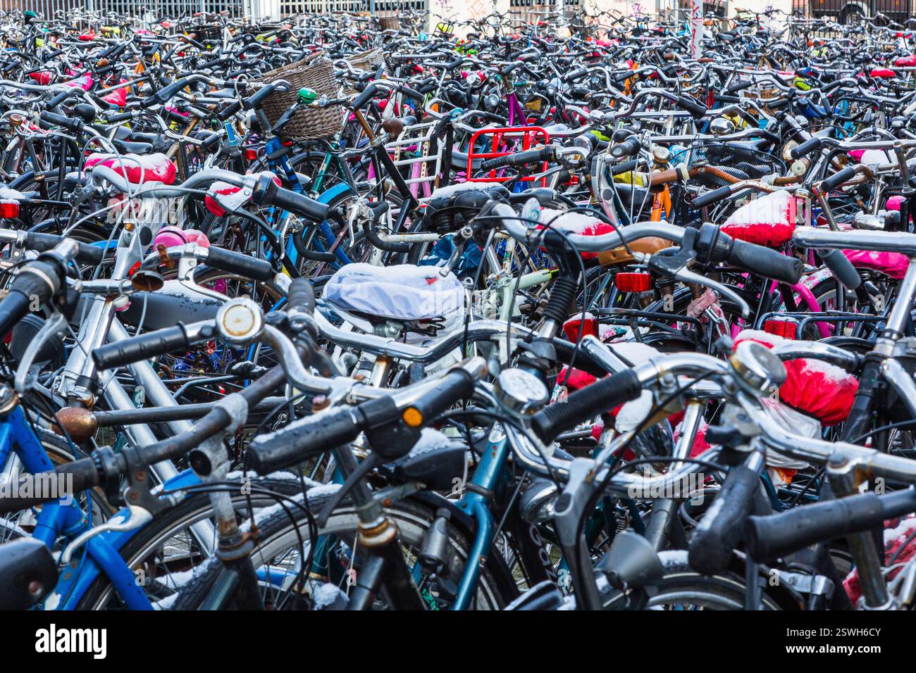 Bicycle parking lots lined up with bicycles in the Netherlands Stock ...