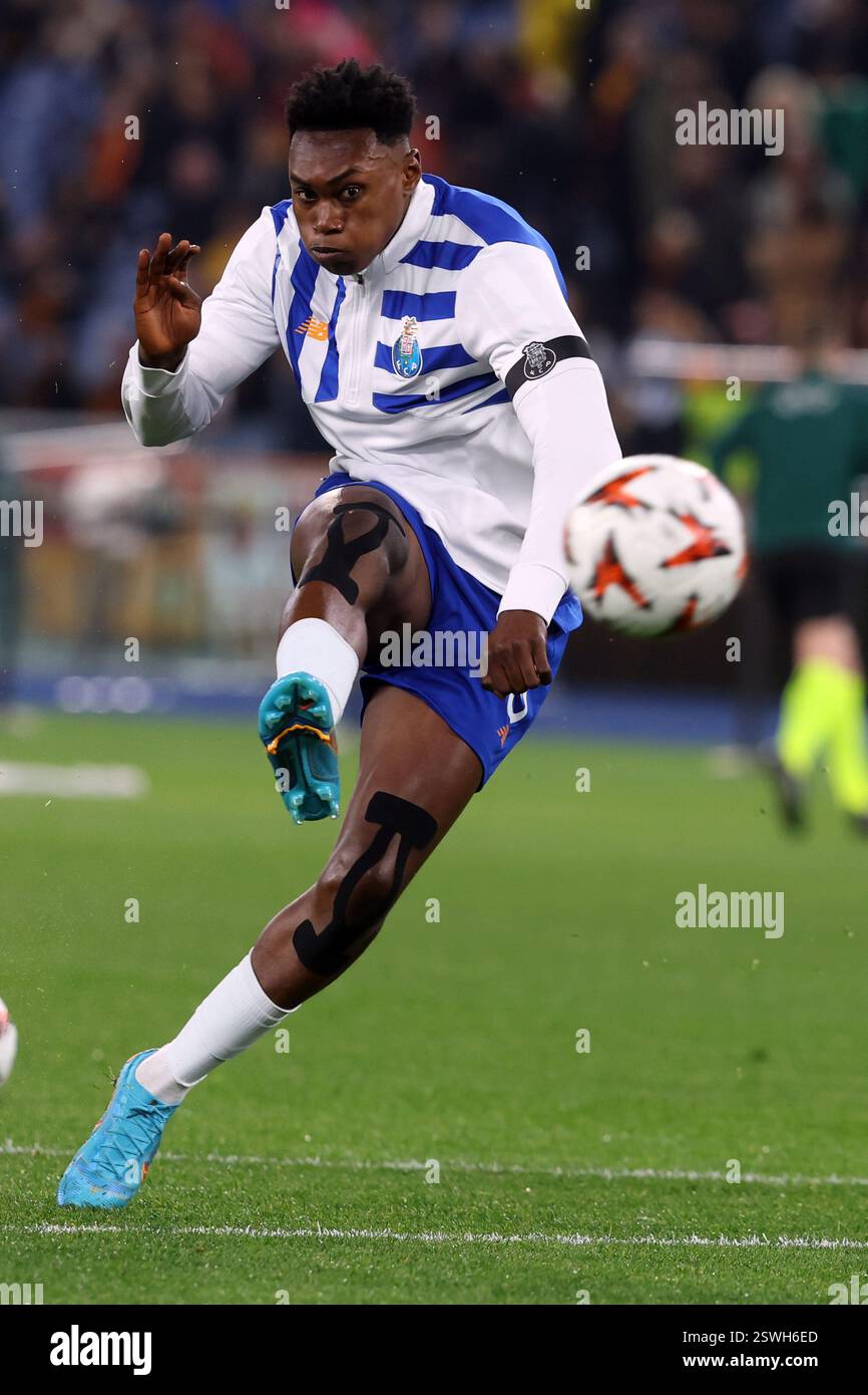 Rome, Italy. 20th Feb, 2025. Samu Aghehowa of Porto warms-up before the ...