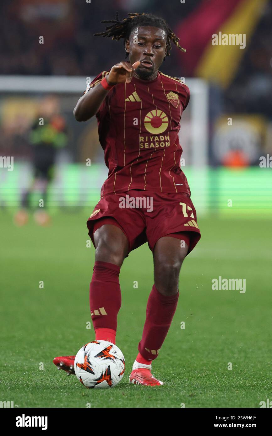 Rome, Italy. 20th Feb, 2025. Manu Kone of Roma seen in action during ...