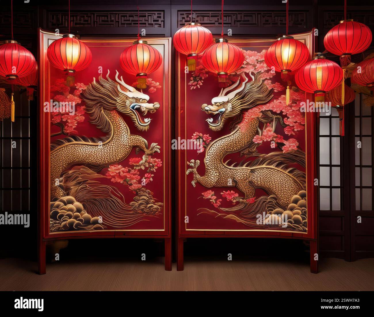 Dragons adorned in intricate designs celebrate the Lunar New Year with ...