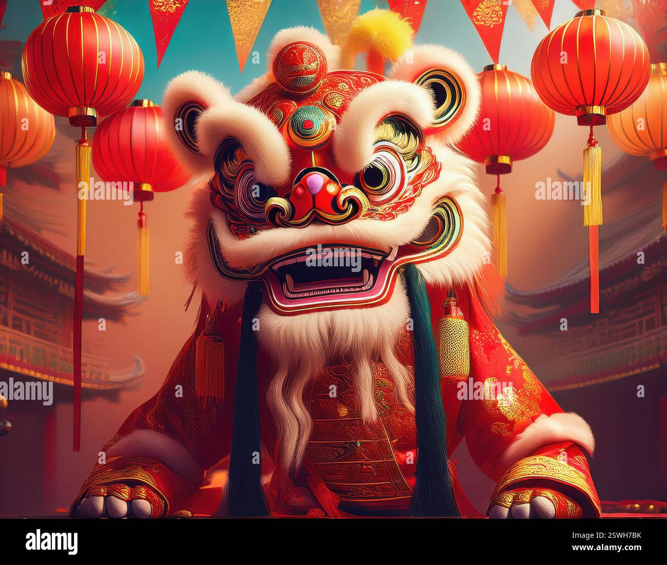 A colorful lion dance symbolizes good fortune during Lunar New Year ...