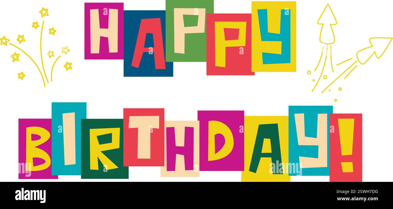 Happy Birthday greeting banner in cutout letter style. Collage ...