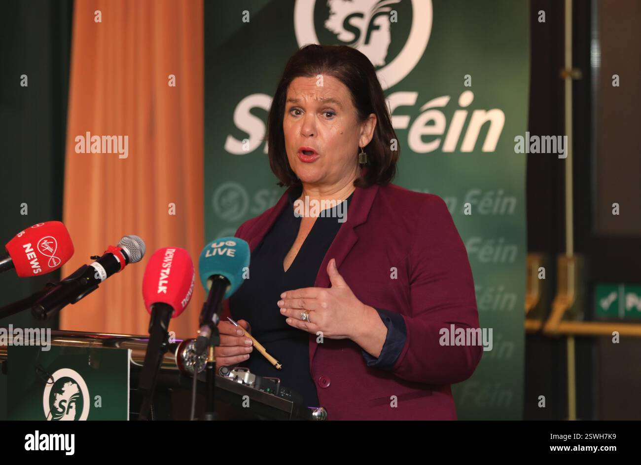 Sinn Fein leader Mary Lou McDonald speaking during a press conference ...