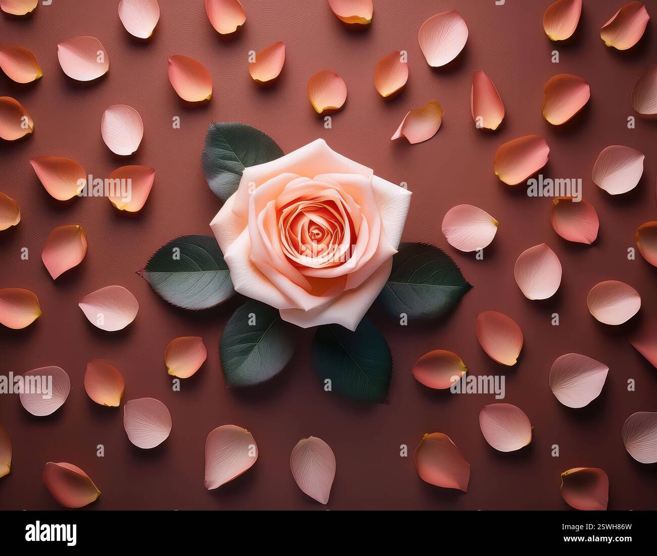Delicate rose surrounded by petals symbolizes strength and unity on ...