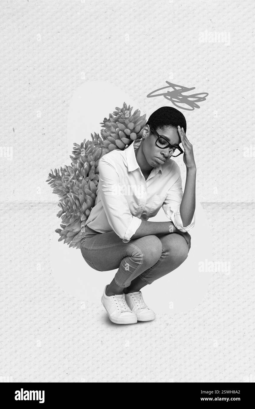 Vertical collage image of unsatisfied exhausted person hand touch ...