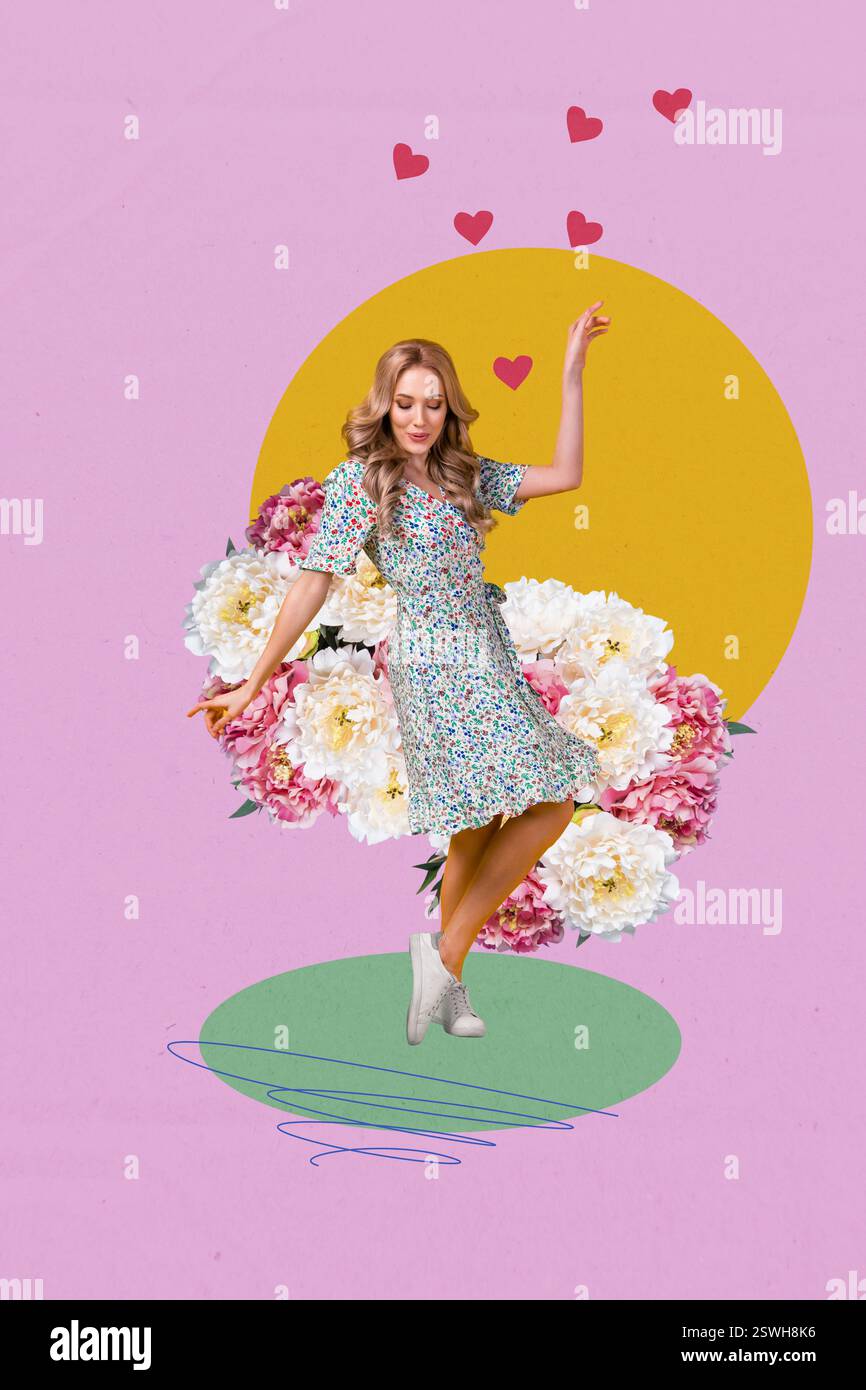 Creative drawing collage picture of girlish young female dancing ...