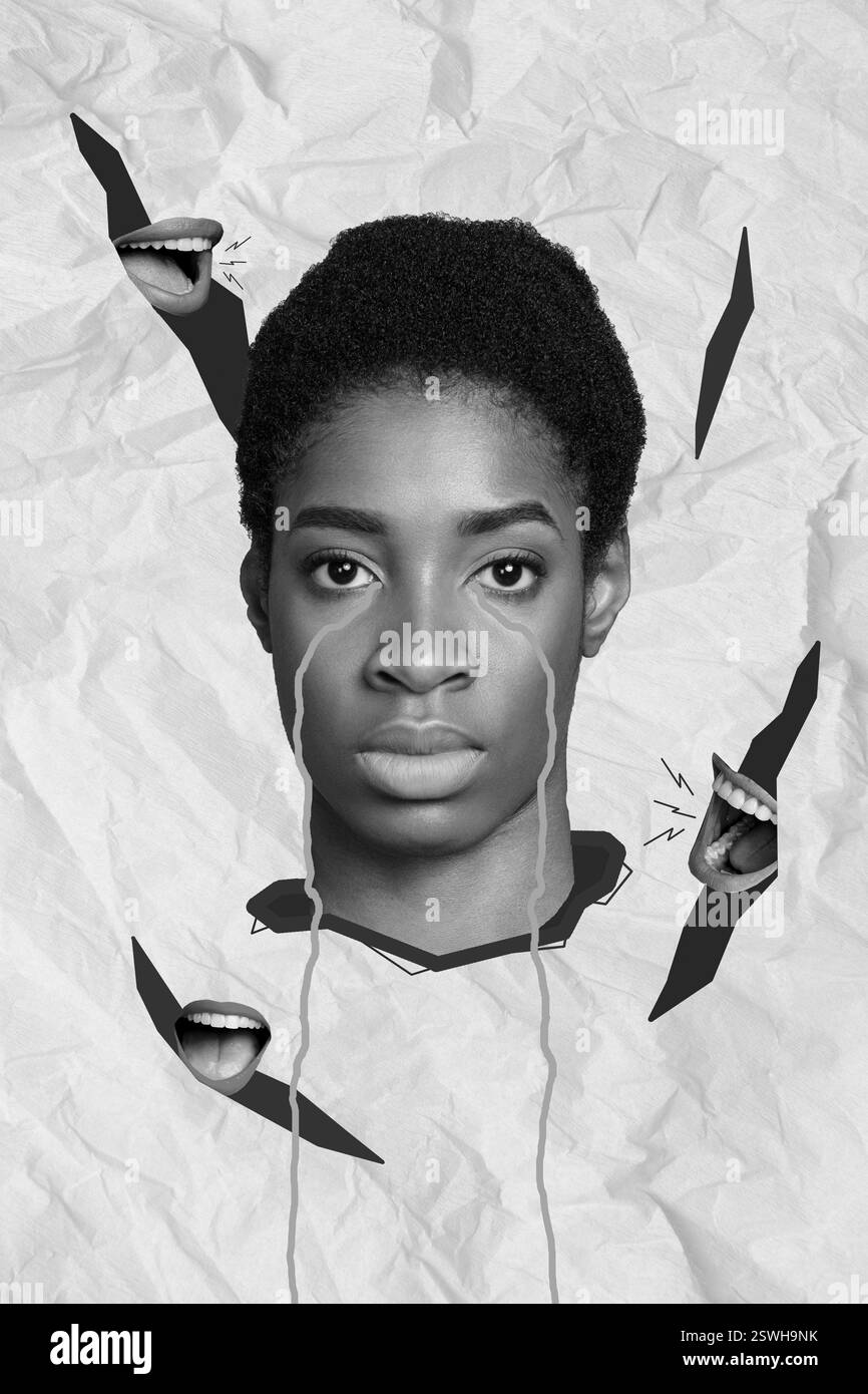 Creative photo 3d collage artwork postcard poster of unhappy stressed ...