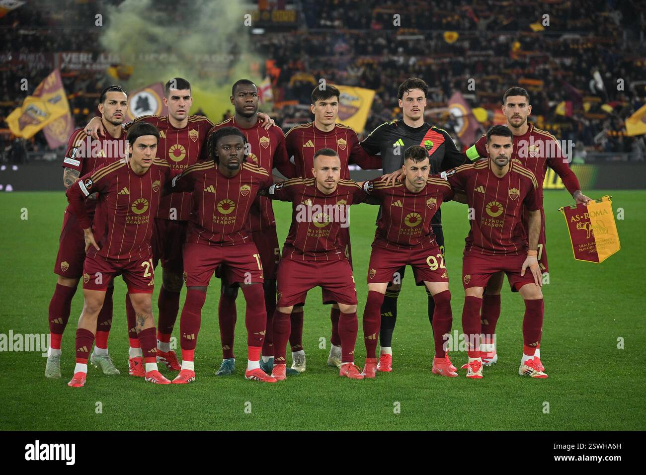 Rome, Lazio. 20th Feb, 2025. Roma team players pose for a group photo ...