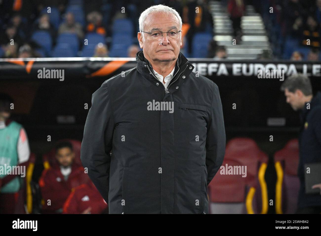 Rome, Lazio. 20th Feb, 2025. Roma Coach Claudio Ranieri, reacts during ...