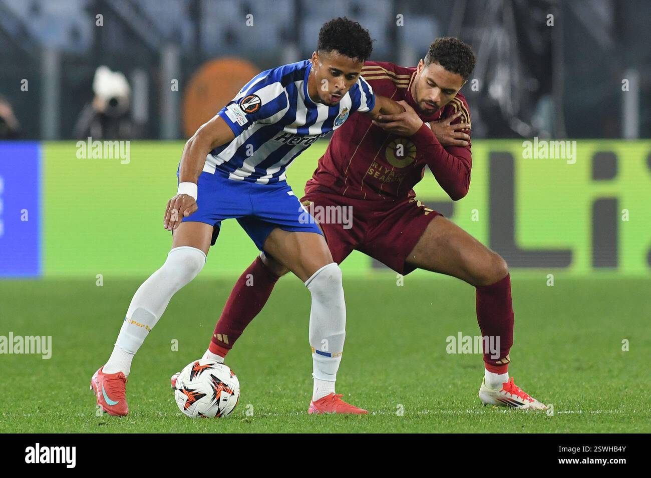 Rome, Lazio. 20th Feb, 2025. Goncalo Borges of FC Porto, Devyne Rensch ...