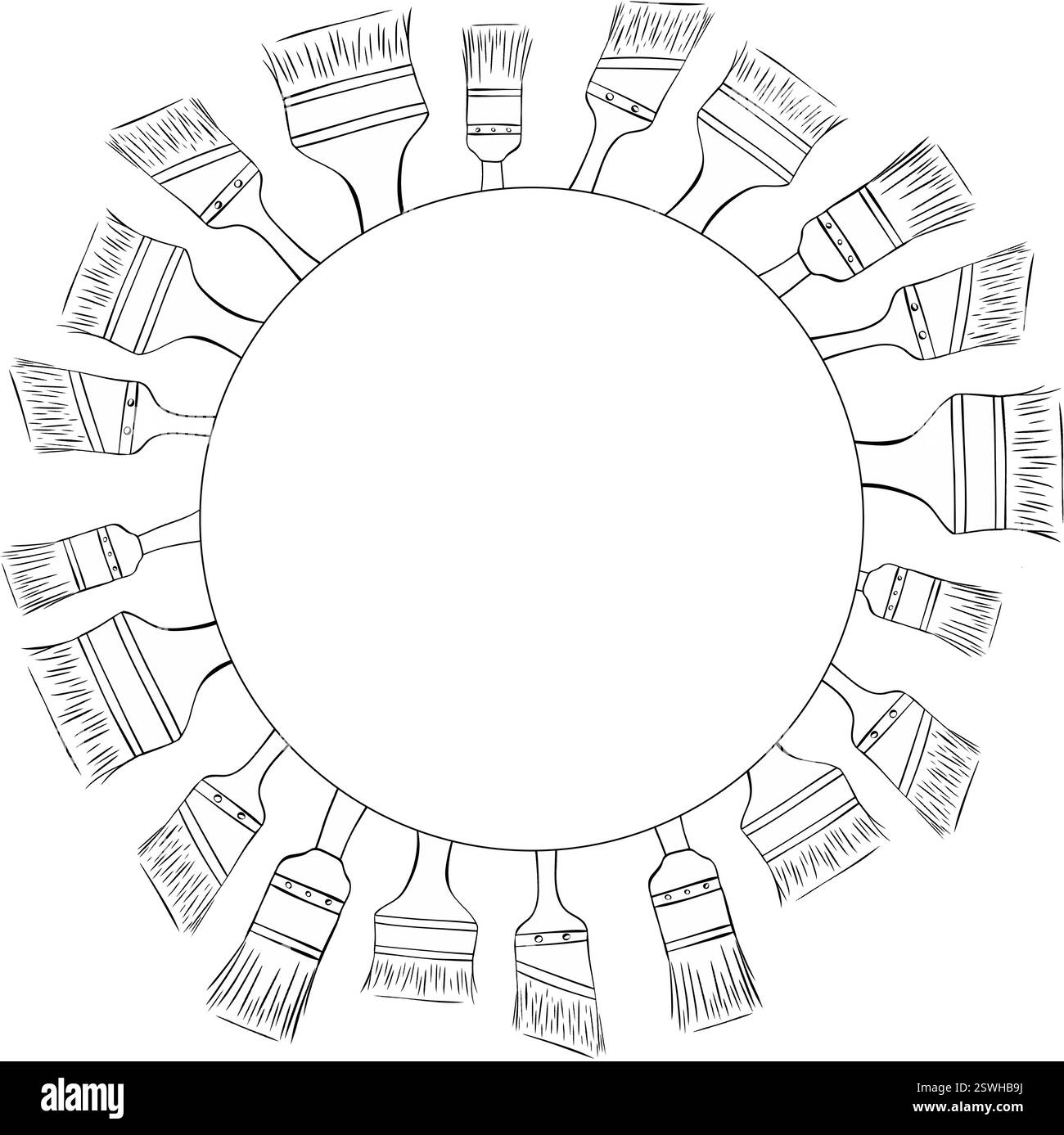Graphic line ink brush, paint circle round frame. Vector illustration ...