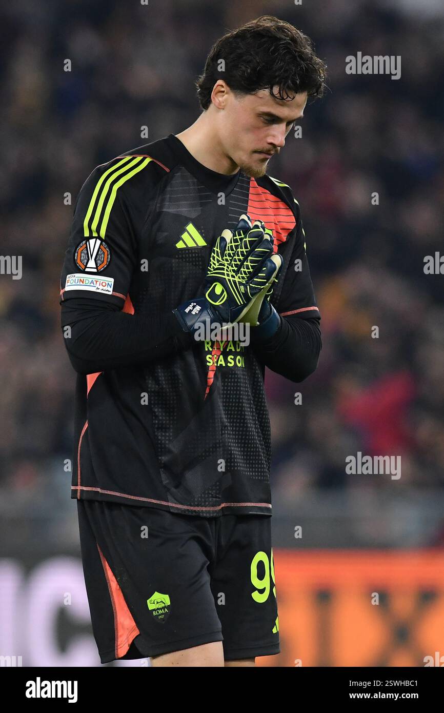 Rome, Lazio. 20th Feb, 2025. Mile Svilar of AS Roma during the Europa ...
