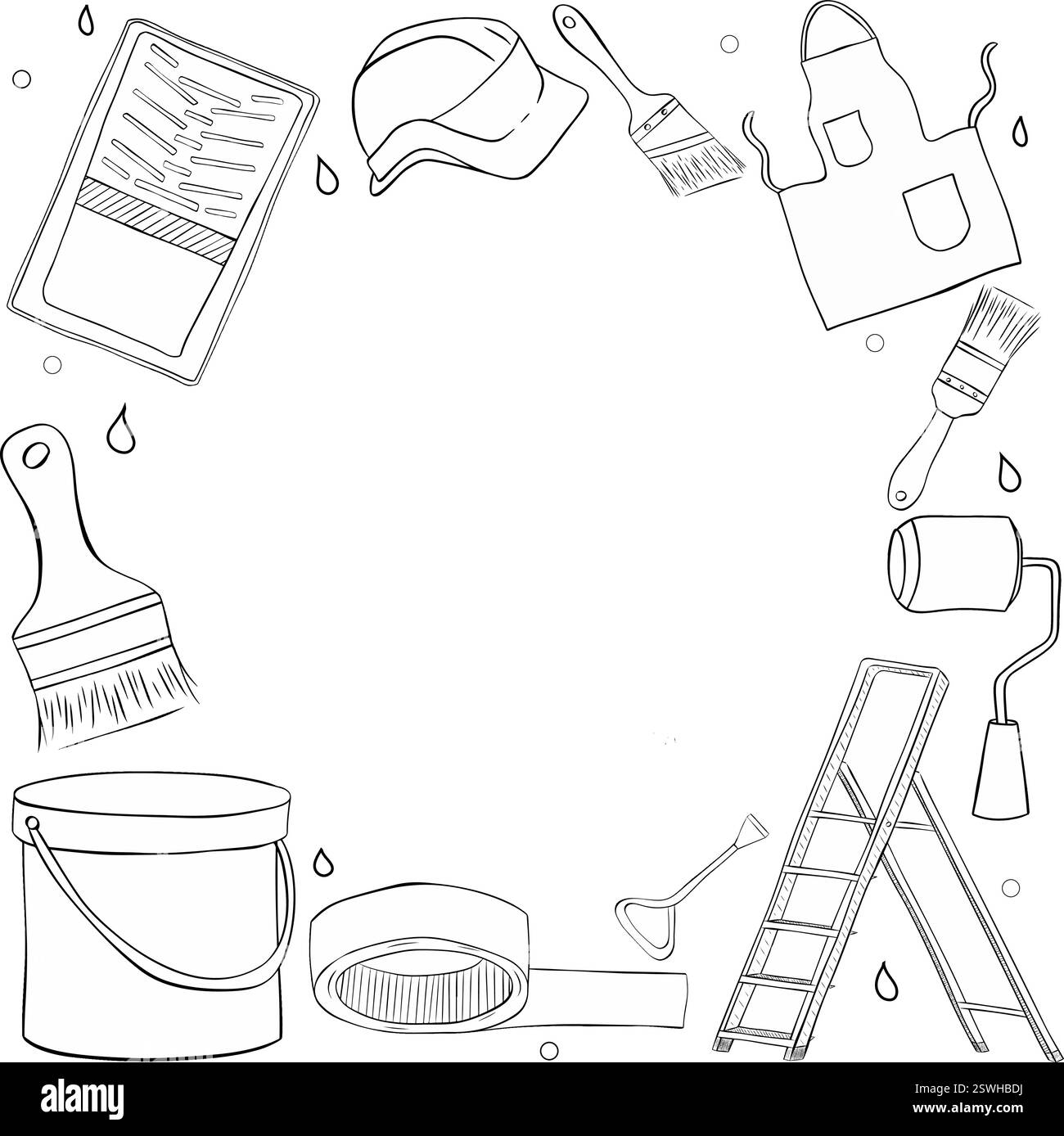 paint tools circle round frame in square. Graphic line ink vector ...