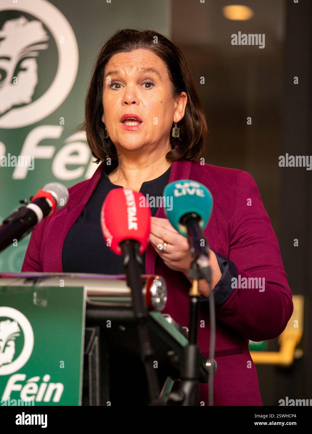 Sinn Fein leader Mary Lou McDonald speaking during a press conference ...