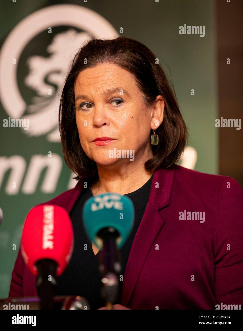 Sinn Fein leader Mary Lou McDonald speaking during a press conference ...