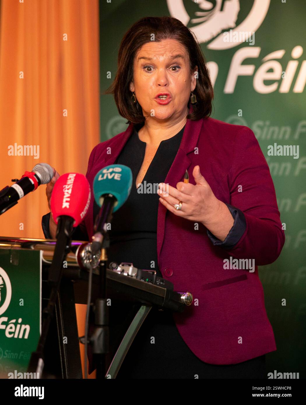 Sinn Fein leader Mary Lou McDonald speaking during a press conference ...