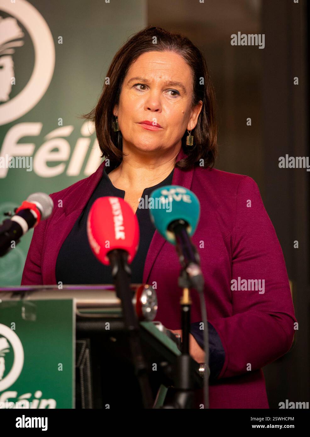 Sinn Fein leader Mary Lou McDonald speaking during a press conference ...