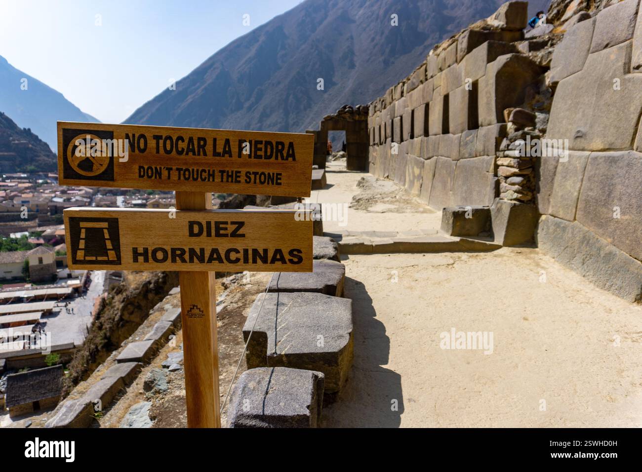 Historic Inca site of Ollantaytambo with preserved stone terraces and ...