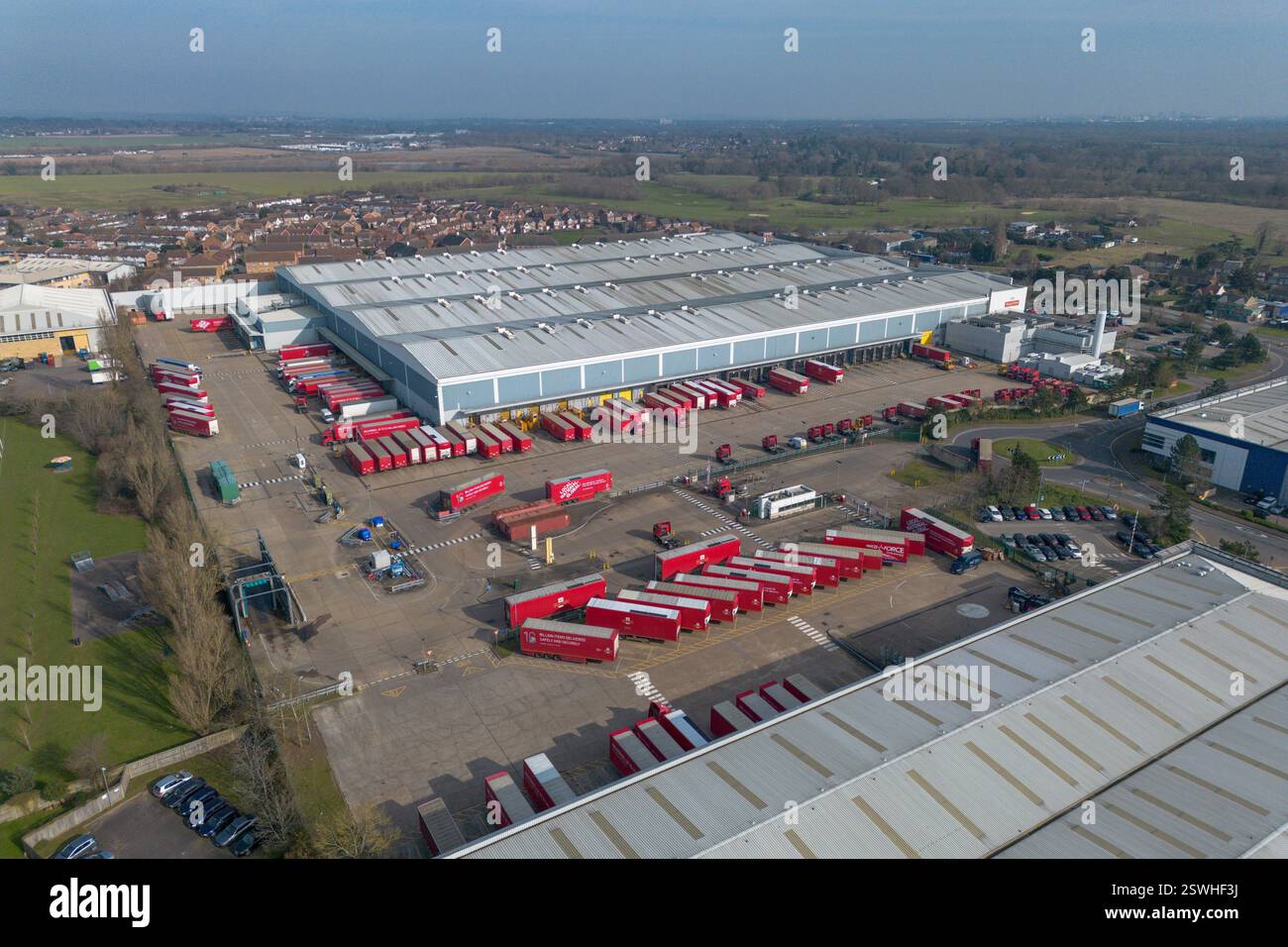 Aerial view of the Royal Mail International Logistics Centre, Langley ...