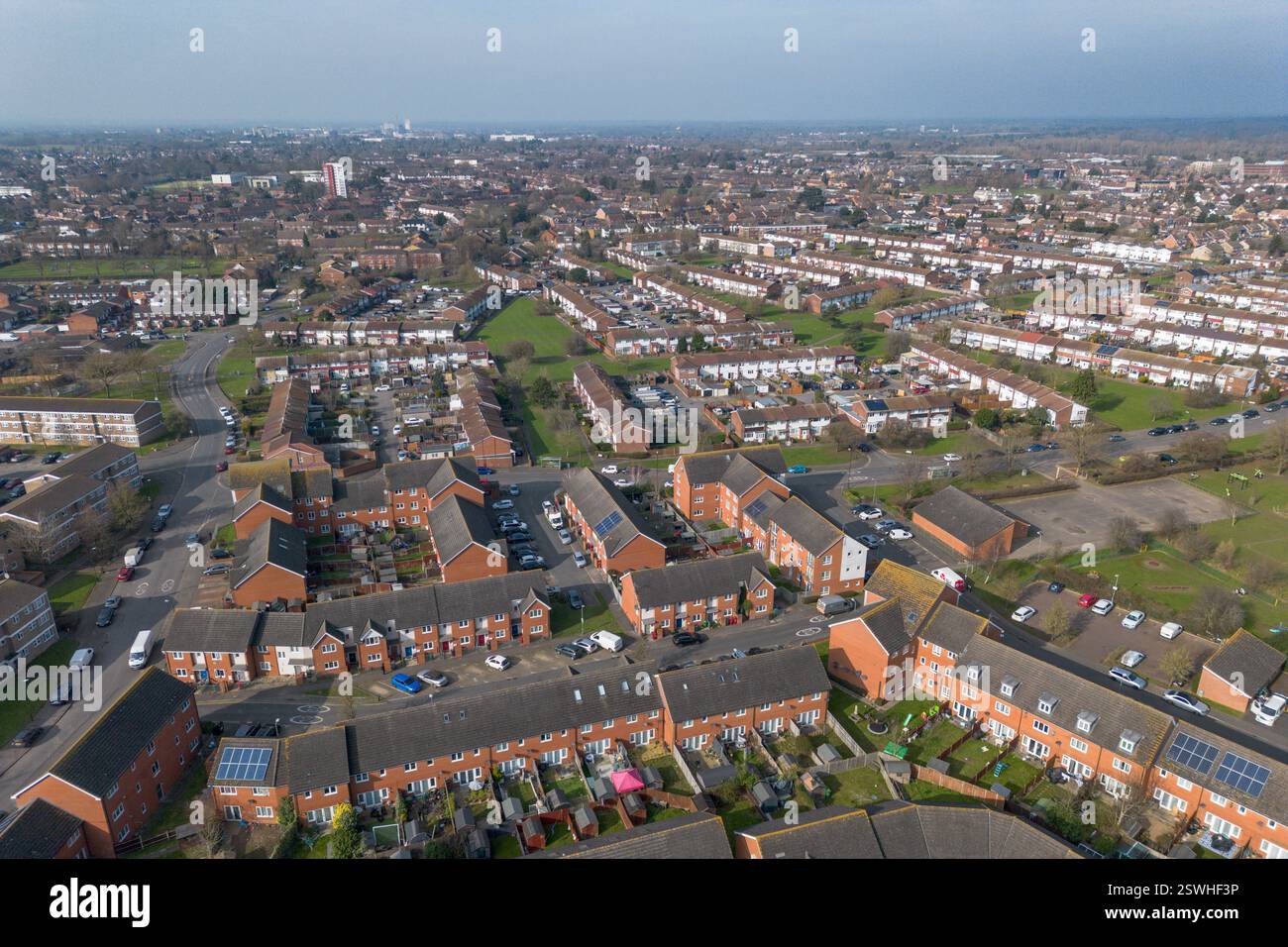 Aerial view of residential area of Langley (SL3), Berkshire, UK Stock ...
