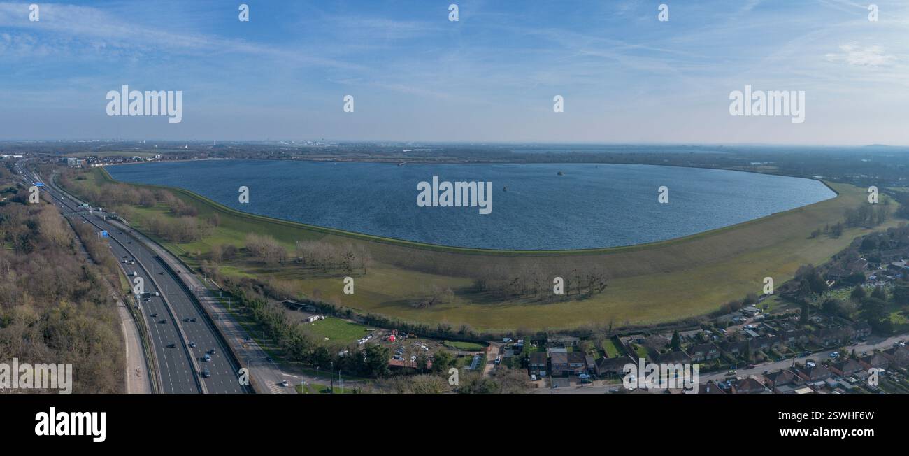 Aerial view of the Queen Mother Reservoir, public water supply ...