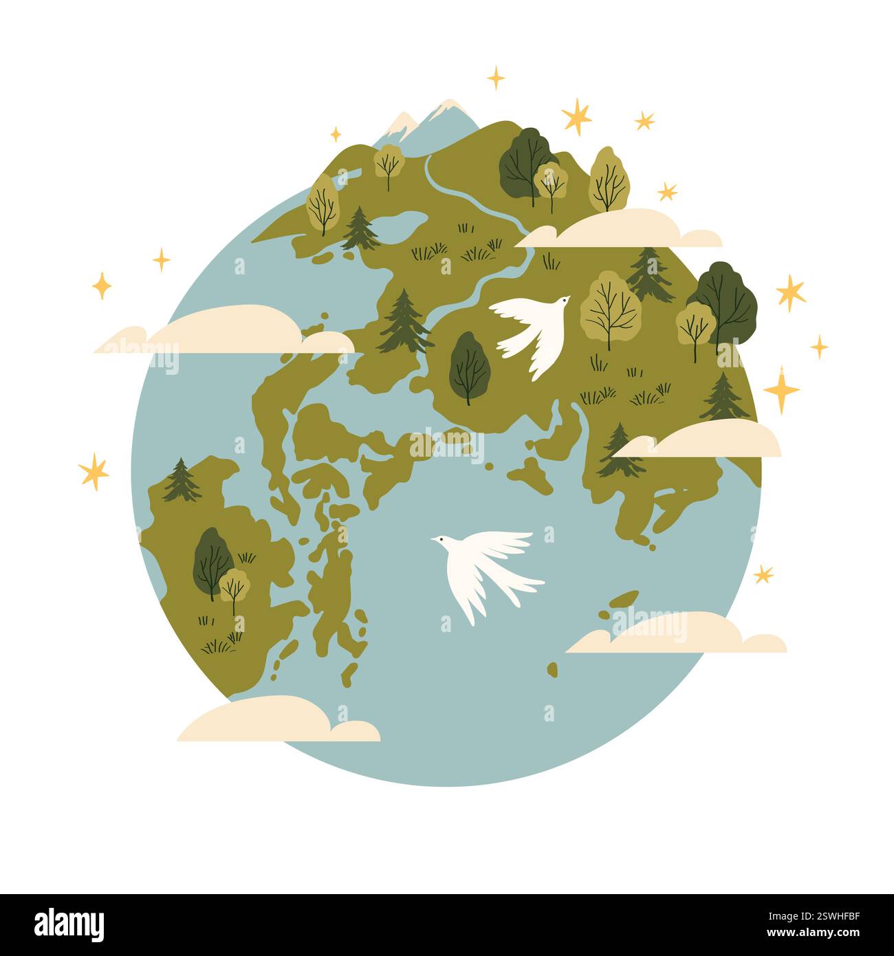 Abstract Earth globe with green continents and celestial oceans Stock ...