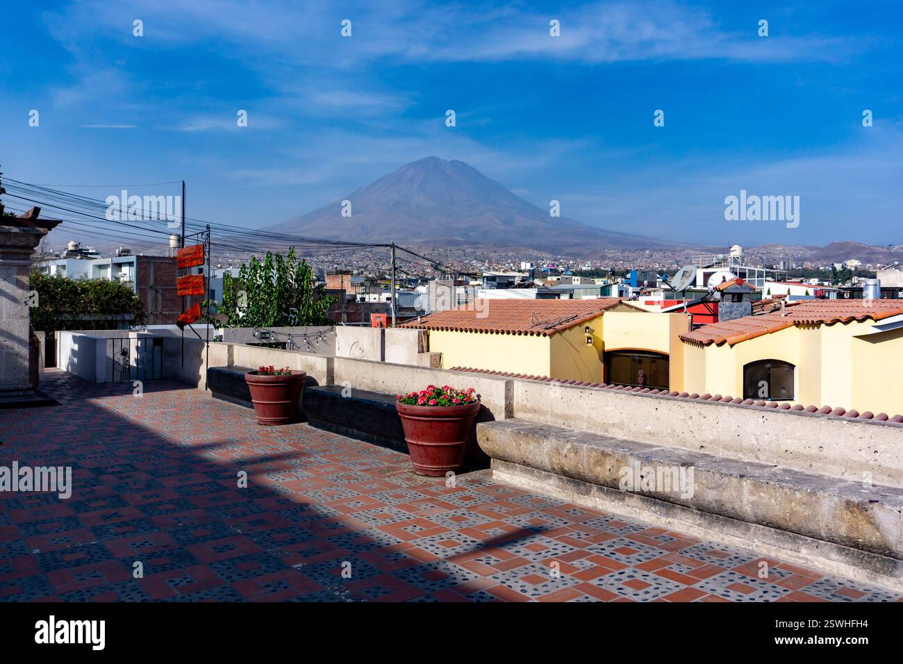Panoramic view from Yanahuara viewpoint showing Arequipa city and Misti ...
