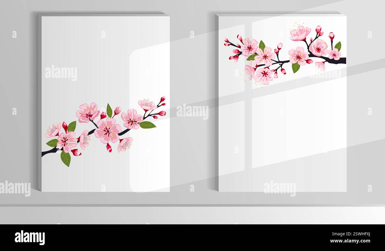 Cherry blossom illustration in a minimalist setting on a light background showcasing delicate ...