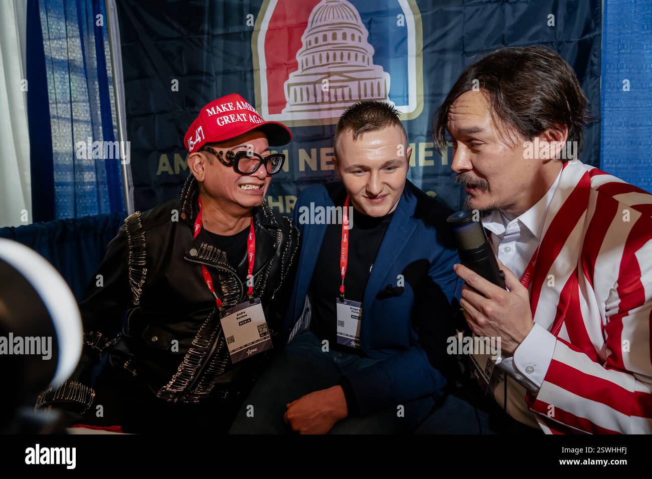 Maga supporter and fashion designer, Andre Soriano is interviewed at ...