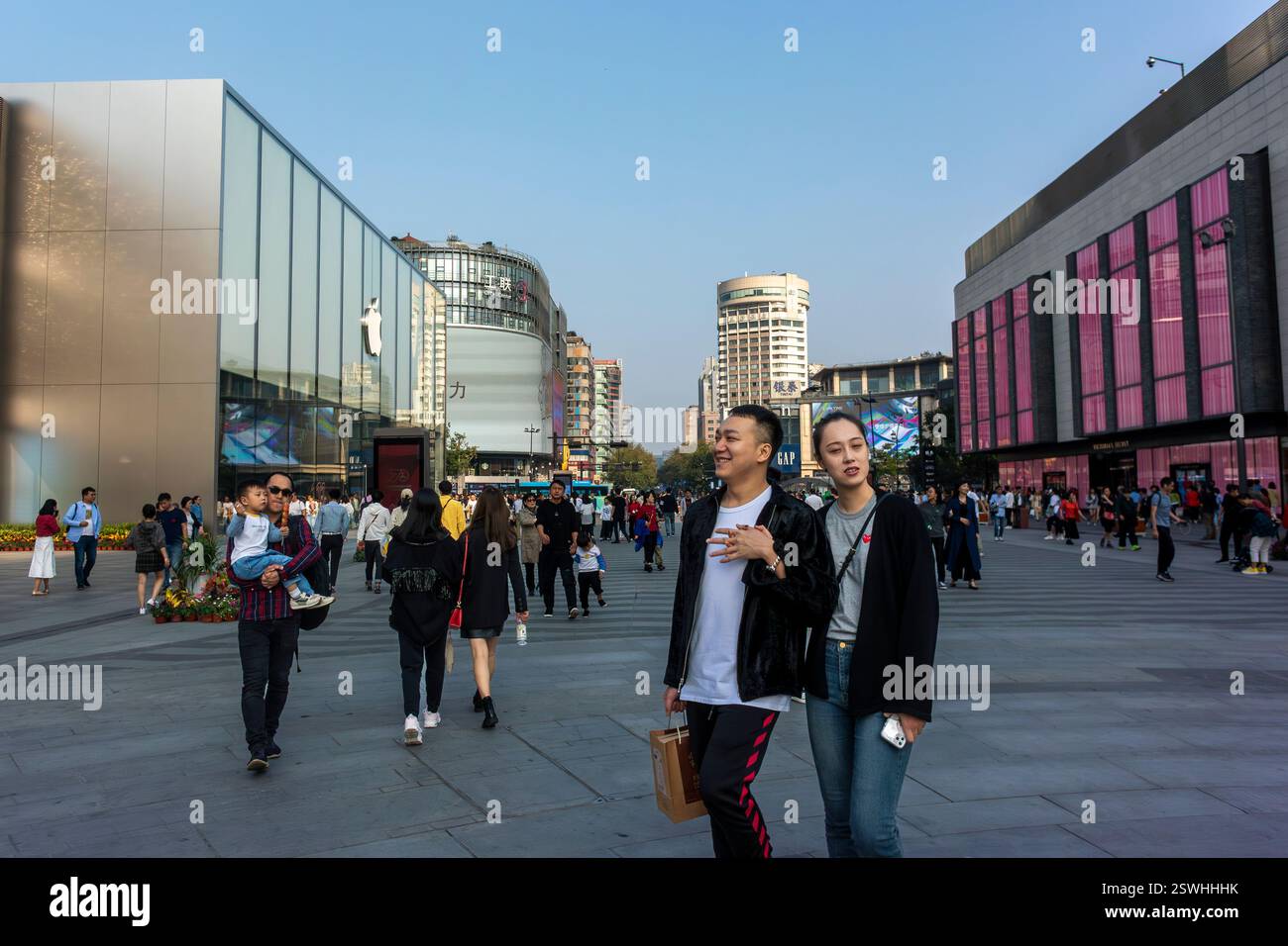 Hangzhou, China, Large Crowd of People, Walking, Young Chinese Tourists ...