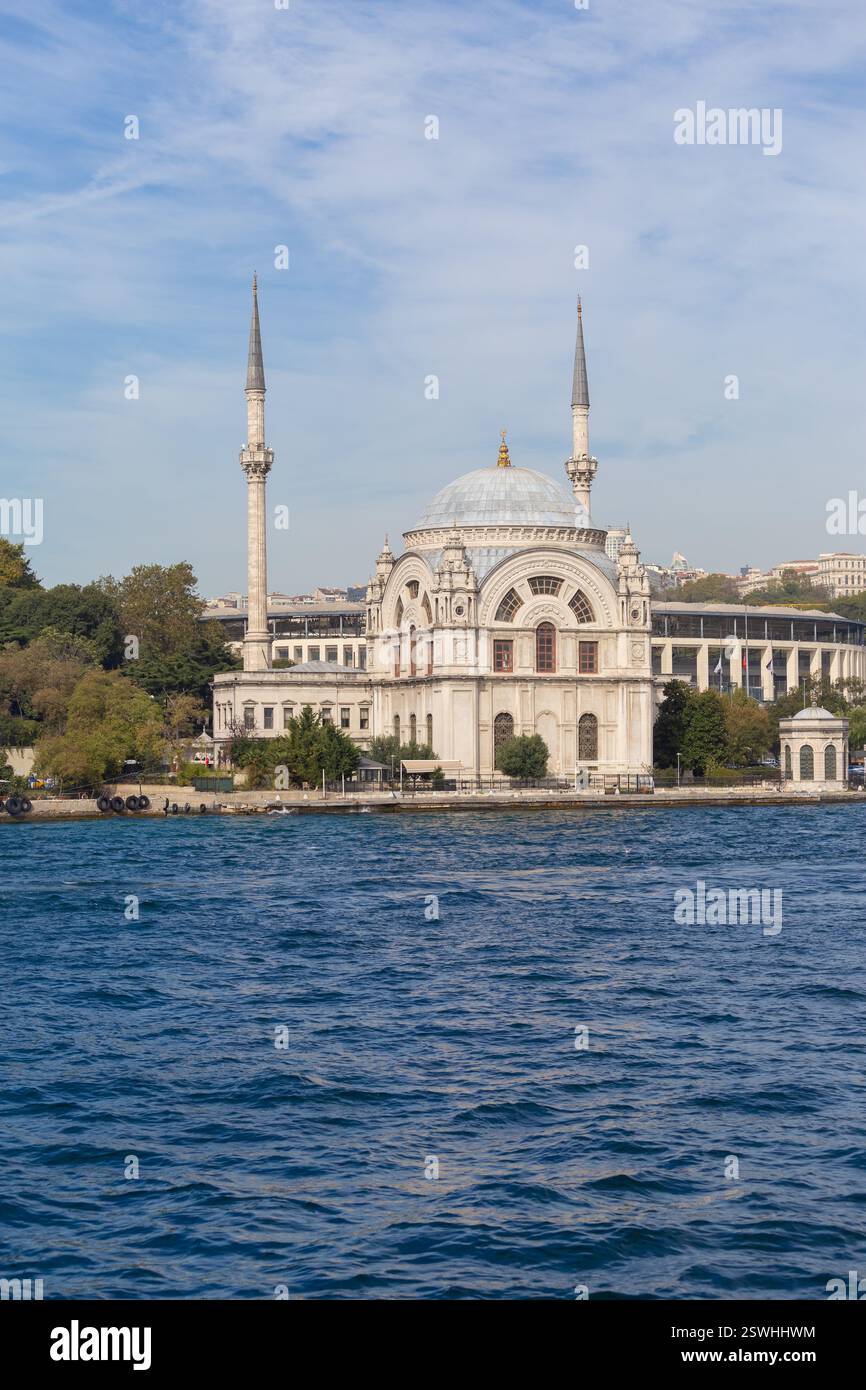 Istanbul, Turkey, October 23, 2024. Dolmabahce mosque and Sanjak tower ...