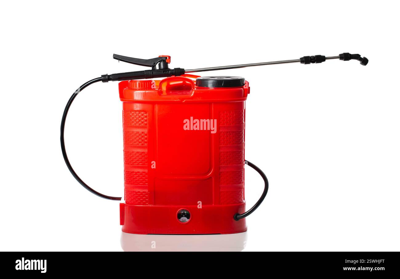 Modern red battery-powered sprayer with a retractable fishing rod for ...