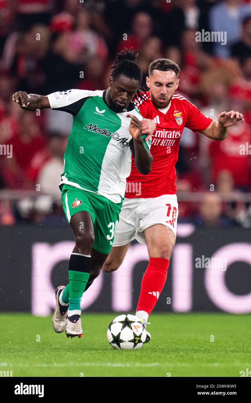 Lisbon - Jordan Lotomba of Feyenoord, Orkun Kokcu of SL Benfica during ...