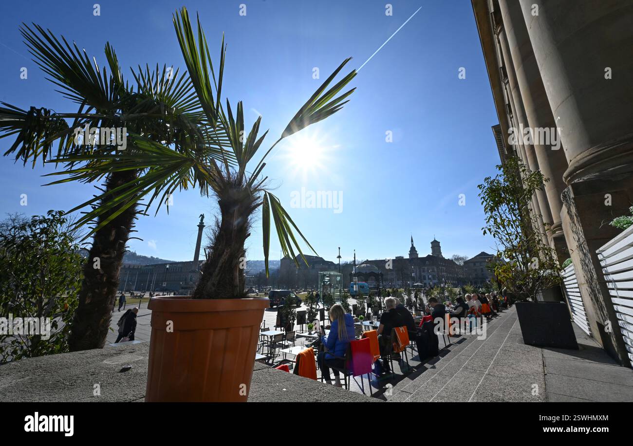 Stuttgart, Germany. 21st Feb, 2025. In bright sunshine and mild temperatures, the first guests ...