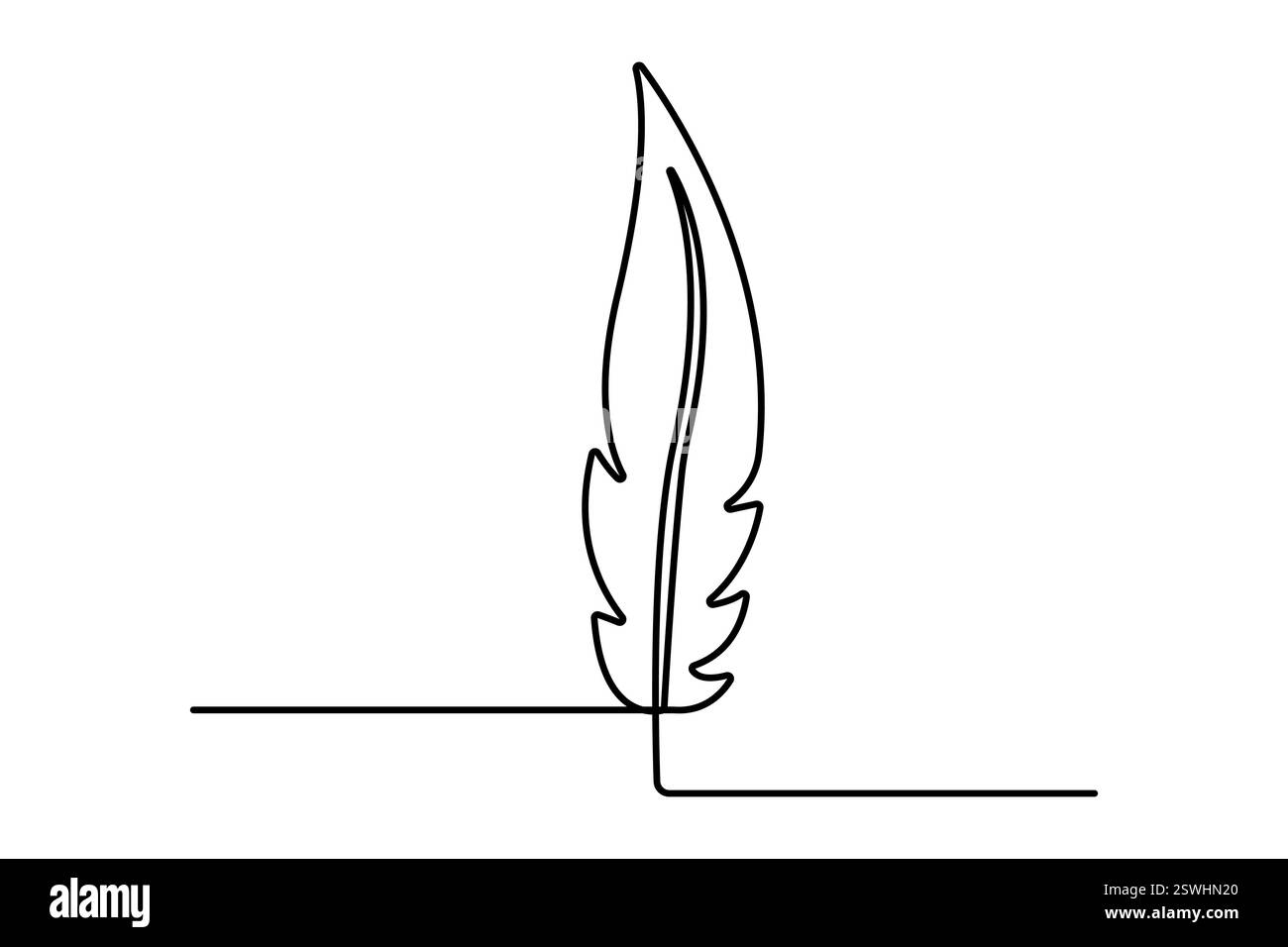 Bird feather continuous one line art drawing of isolated outline vector ...