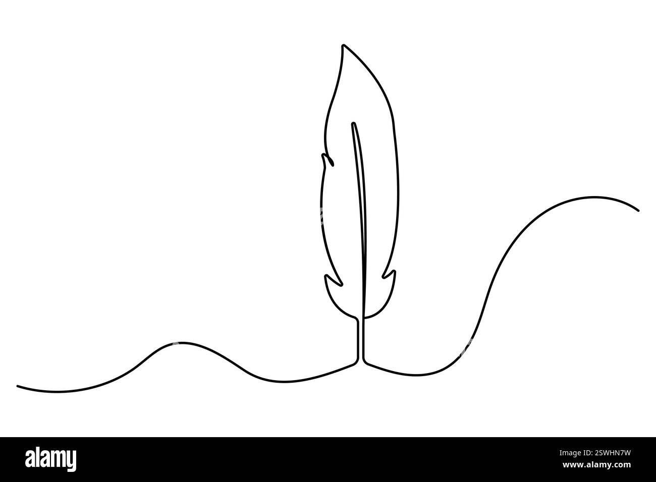 Bird feather continuous one line art drawing of isolated outline vector ...