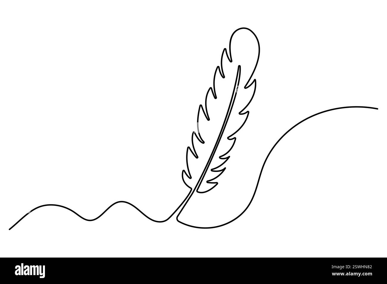 Bird feather continuous one line art drawing of isolated outline vector ...