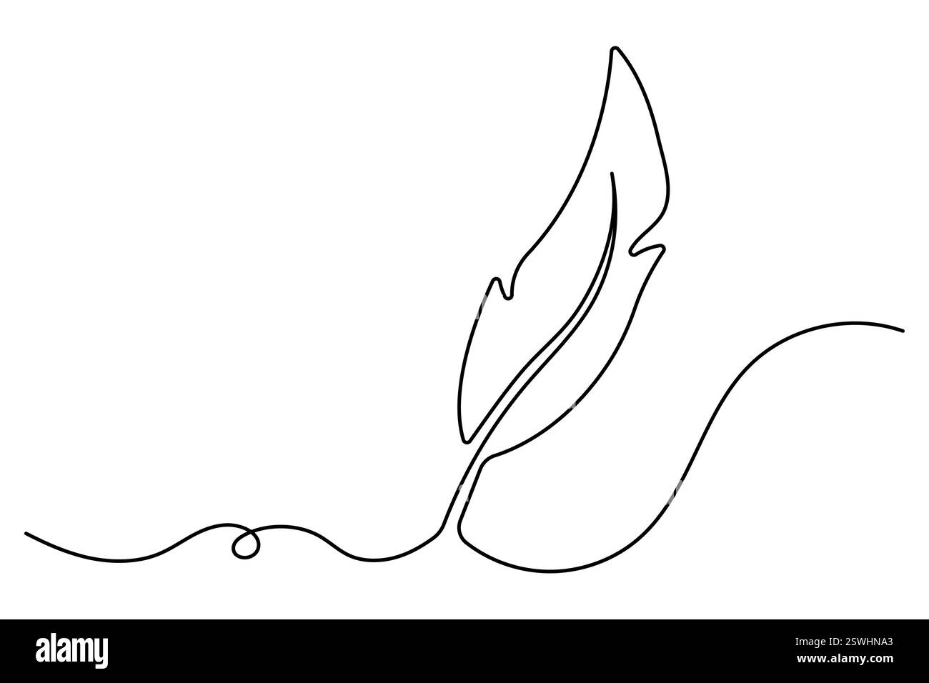 Bird feather continuous one line art drawing of isolated outline vector ...