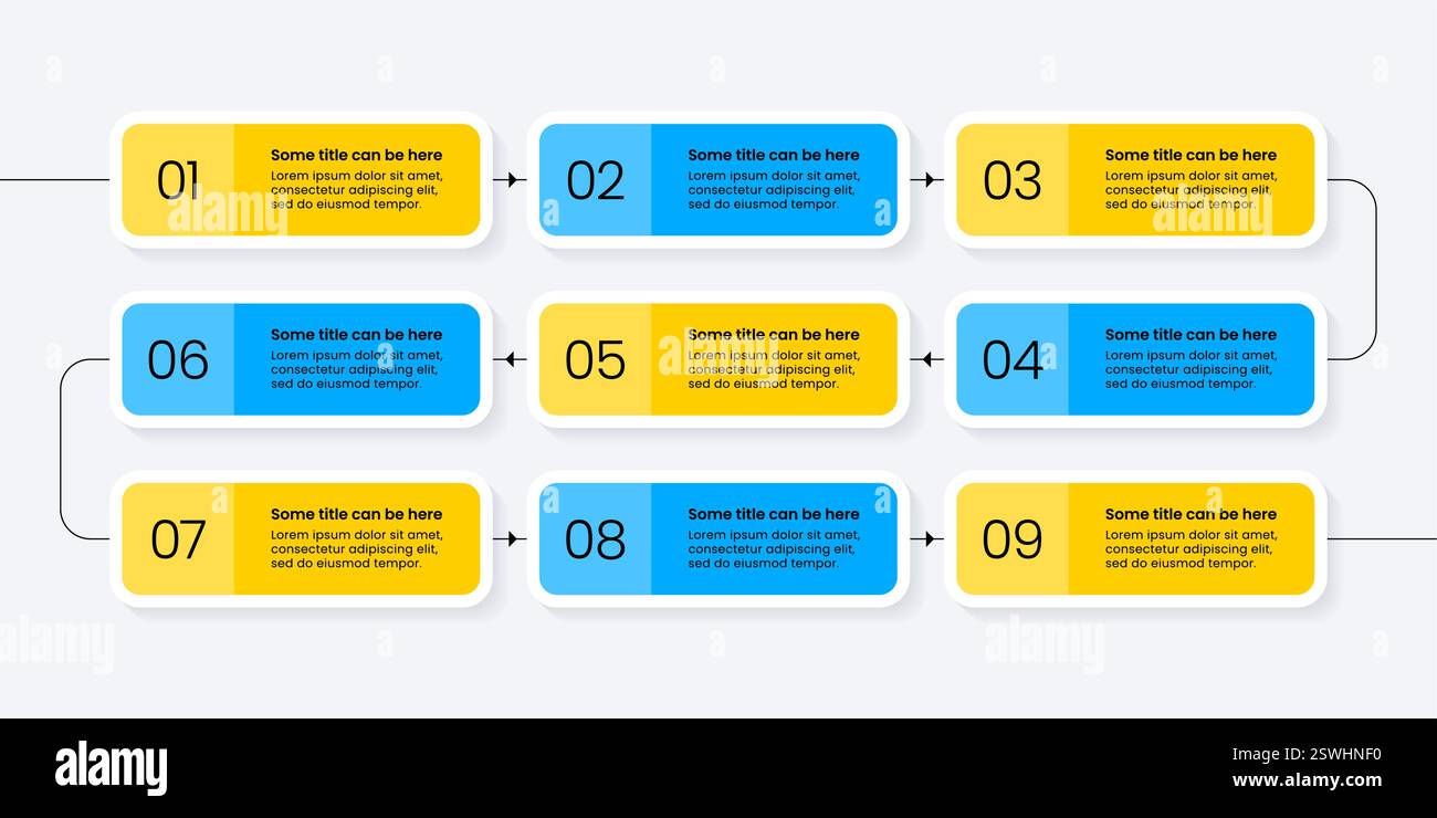 Infographic template with 9 options or steps. Line. Can be used for ...